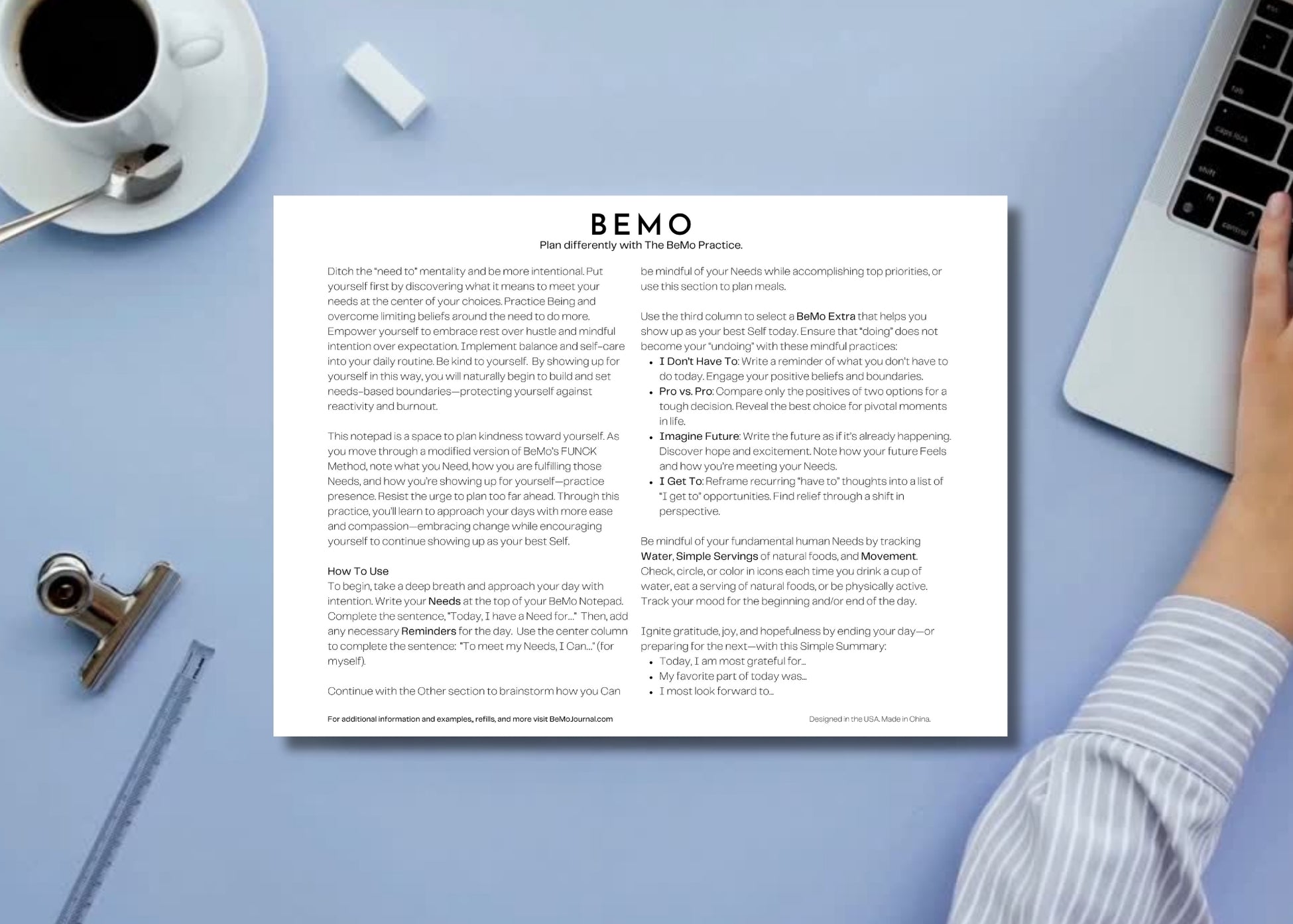 BeMo Balance Notepad | Shift from Pressure to Presence | Daily Planning